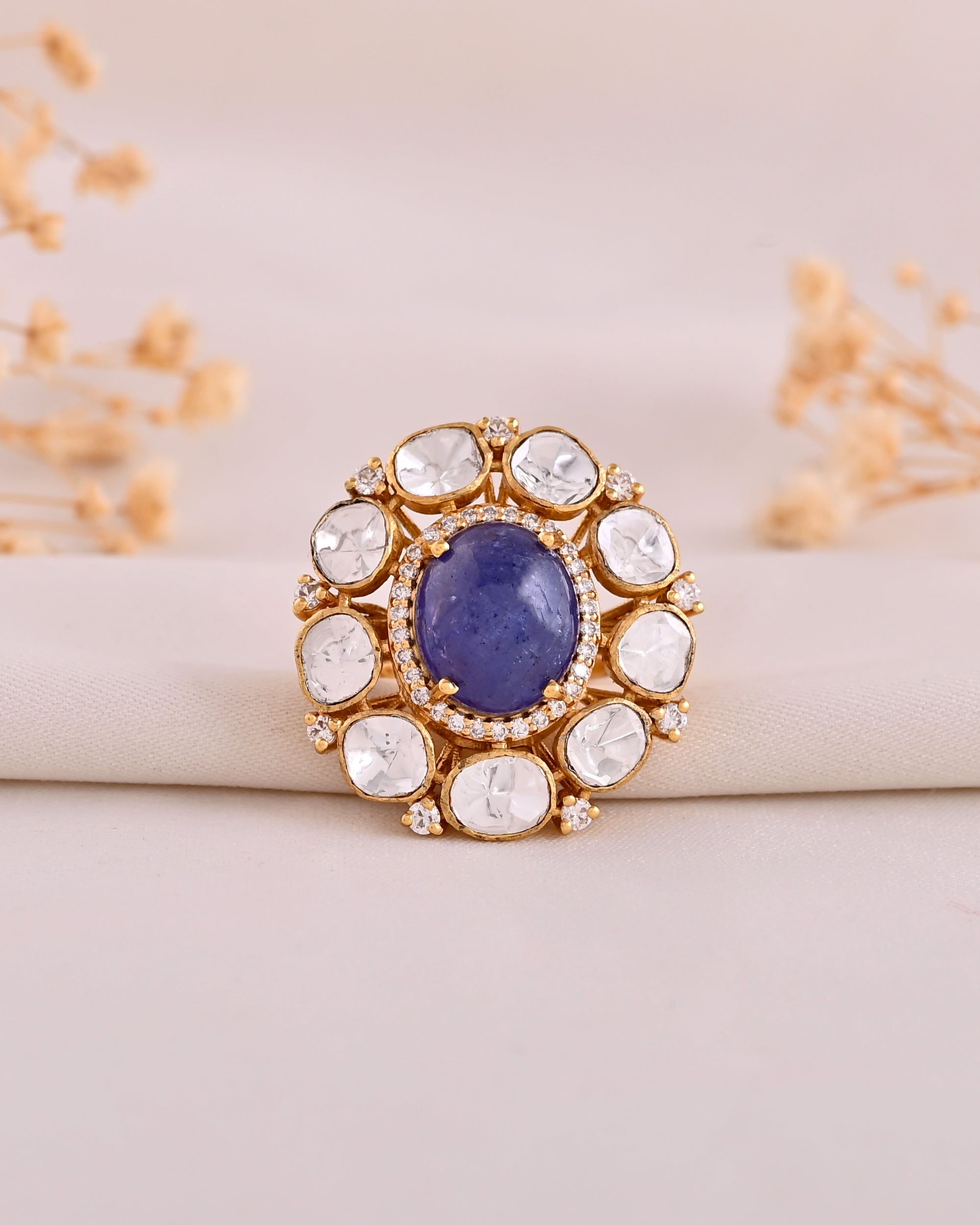 Diamond Polki Afsana Tanzanite Ring (T wt. 8.08 ct)
